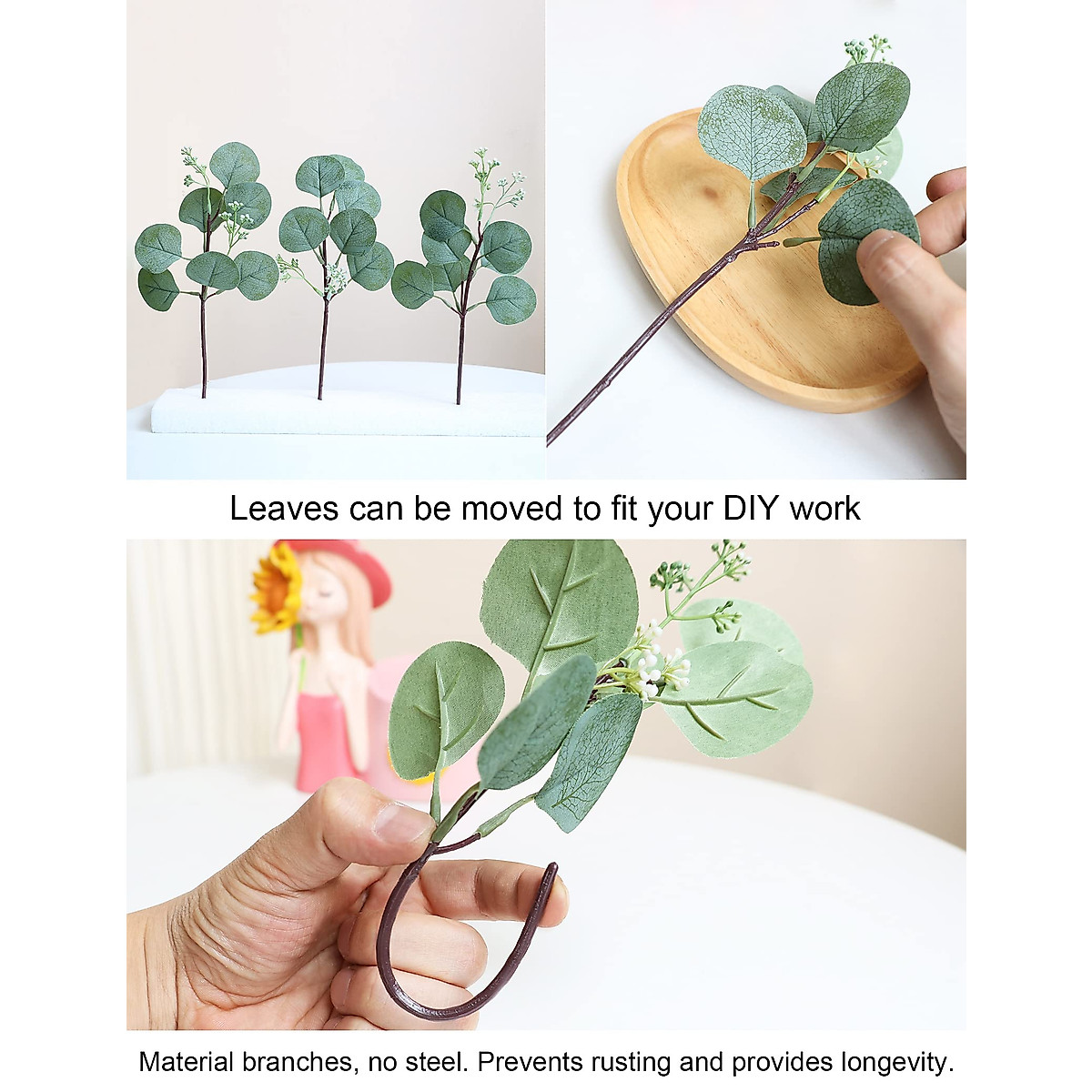 Forlaoers 6pcs Small Fake Plants Silver Dollar Eucalyptus Garland Silk Leaves Stems with Seeds Faux Flowers Bouquets Greenery for Decor Rectangular Floral Centerpieces, Grey Green, HY28015