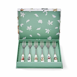 Royal Worcester Wrendale Designs Pastry Forks | 6 Inch Dessert Forks | Set of 6 Forks with Assorted Animal Motifs | Made from Stainless Steel with Porcelain Handles