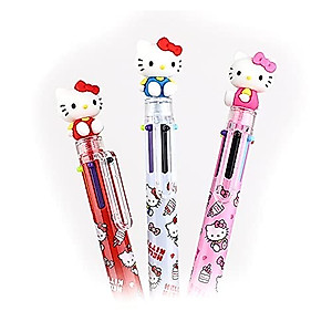 Hello Kitty 0.7mm 6-Color Multicolor Ballpoint Pen w/Hello Kitty Figure 1PC (Pink)