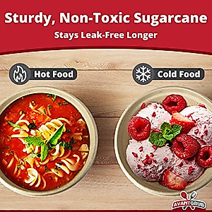 Leak-Proof, Compostable 11.5 oz Disposable Bowls 50 Pk. Sturdy, Eco Friendly, Microwave Safe Sugarcane Containers for Dinner or Dessert. Small Serving Bowl for Hot Soup, Salad, Snacks