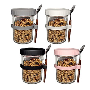 Overnight Oats Containers with Lids, Glass Jars with Lids, Set of 4 Glass Jars with Lids, Leak Proof, Meal Prep Jars, Container for Oats, Salad, and Fruit
