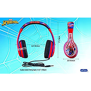 Spiderman Kids Headphones, Adjustable Headband, Stereo Sound, 3.5Mm Jack, Wired Headphones for Kids, Tangle-Free, Volume Control, Foldable, Childrens Headphones Over Ear for School Home, Travel