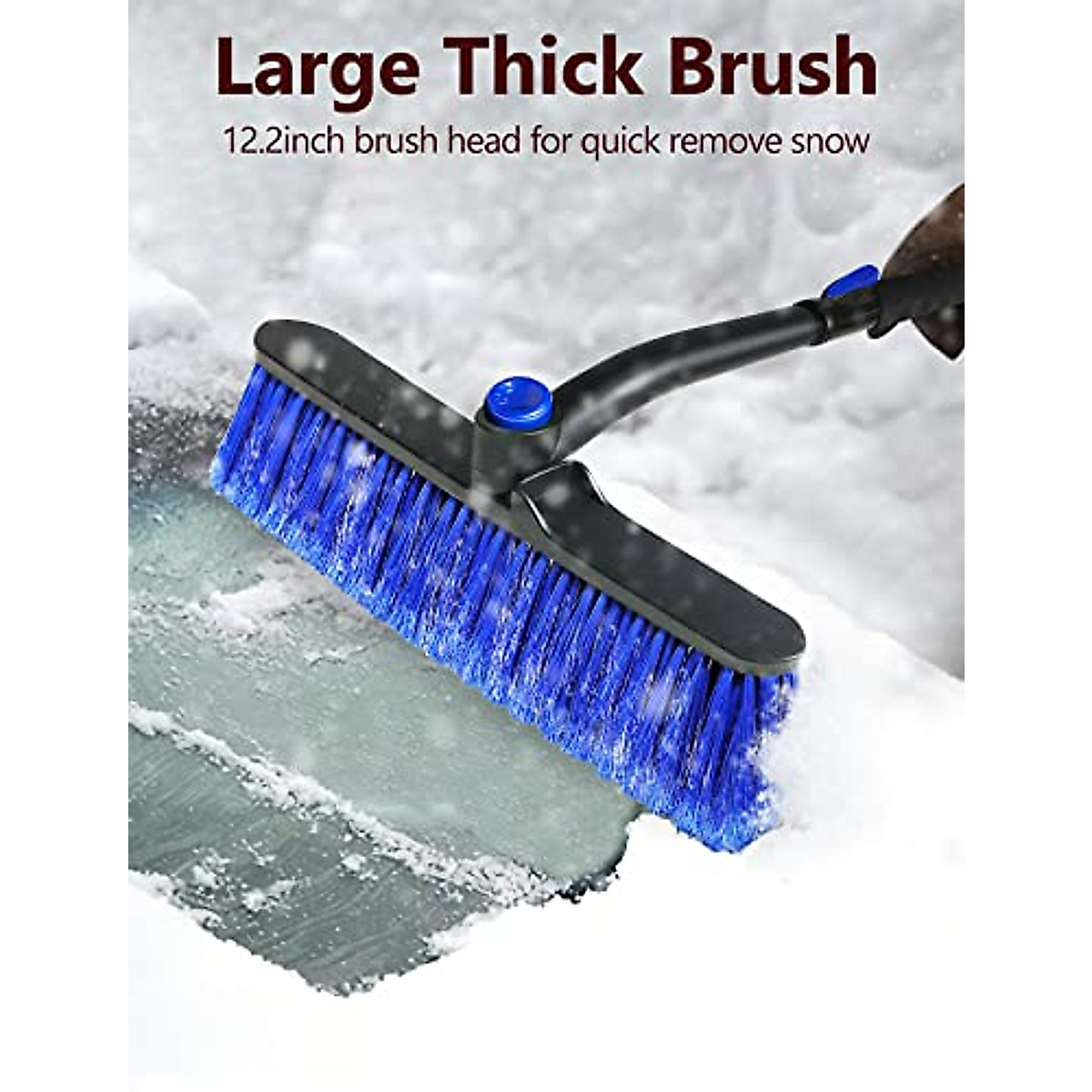 auccutro 44'' Snow Brush Ice Scraper for Car Windshield, Extendable Snow Removal Tool Car Brush with Comfortable Foam Grip and Sturdy Aluminum Handle for Car, Truck, SUV
