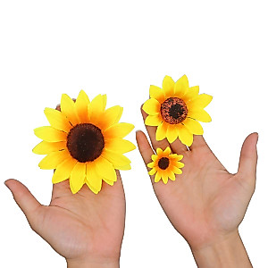 FZBNSRKO 60Pcs Artificial Sunflower Heads,Artificial Silk Sunflower Heads Small Sunflowers Heads for Home Indoor Wedding Party Garden Craft Art Decorations(Three Sizes)