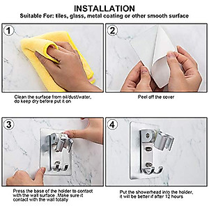 Shower Head Holder Strong Adhesive Shower Head Wall Mounting Bracket Adjustable Shower Wand Holder with 2 Hanger Hooks No Drill Need (2)