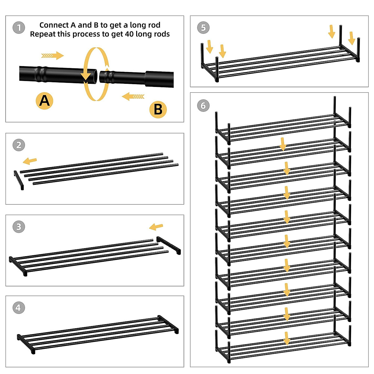 HOMICKER Shoe Rack,10 Tier Shoe Organizer Large Shoe Storage with Hooks,Fit 40-50 Pairs Shoes,Metal Tall Shoe Shelf for Closet,Entryway,Garage,Bedroom