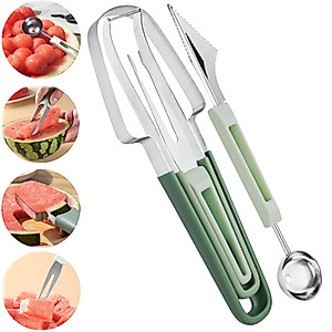 4 -in-1 Watermelon Fork Slicer Cutter,Melon Ball Scoop,Stainless Steel Watermelon Popsicle Cutter Watermelon Cutter Slicer Tool Melon Cutter Knife Portability Fruit Fork for Camping Kitchen Gadgets
