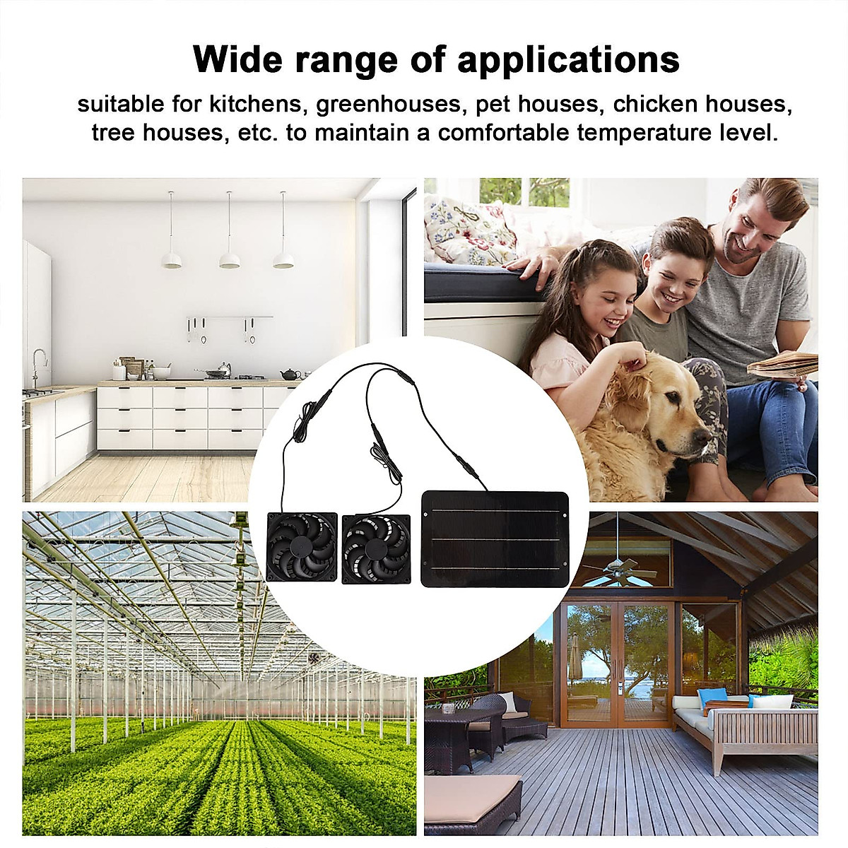 10W 12V Solar Panel Dual Fans Kit, Waterproof Portable Solar Powered Exhaust Ventilation Fan for Chicken Coop Greenhouse Shed PET Houses Window