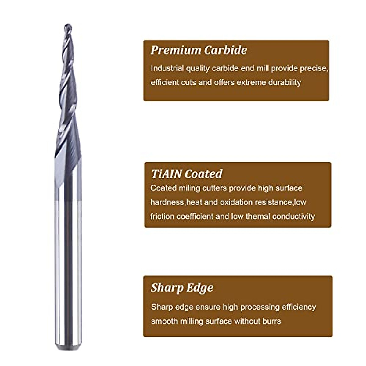 SpeTool 5Pc/Pack Tapered Cone 1/8 End Mills 0.5MM Cutting Radius(1.0mm Diameter) 3D Wood Engrave CNC Router Bits Tools