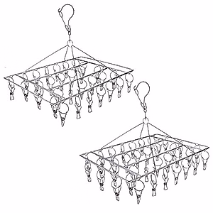 Tosnail 2 Pack Stainless Steel Clip and Drip Hangers Clothes Drying Rack Laundry Accessories - Total 66 Clips