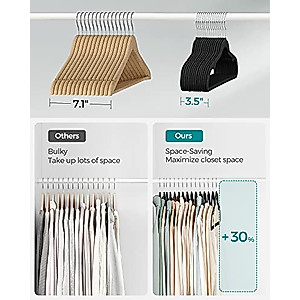 SONGMICS Velvet Hangers 50 Pack, Non-Slip Clothes Hangers, with Shoulder Notches, Pants Bar, 360° Swivel Hook, Space-Saving, for Closet, Black UCRF029B05
