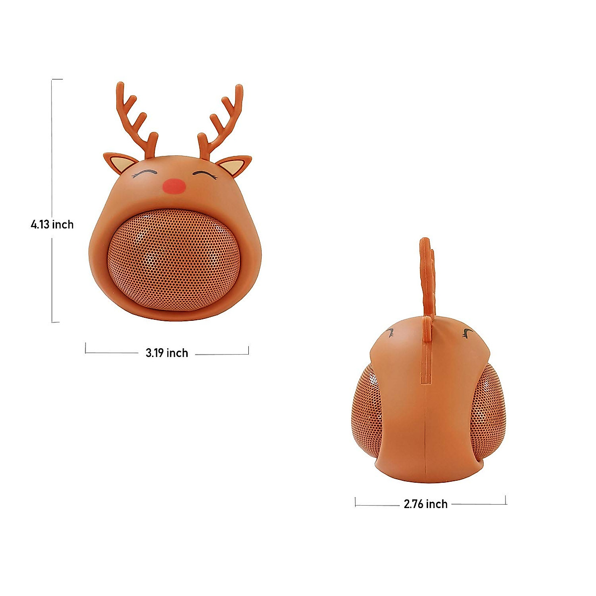 THEA Mini Portable Cute Wireless Bluetooth Reindeer Speaker with Silicone Antlers, Built in Microphone, 33 ft Connection Range,6 Hr Battery Life Travel Size, Dual Connection Feature (Brown)
