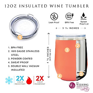 The Wedding Party Store Personalized 12 oz Insulated Stemless Wine Tumbler - Custom Engraved and Monogrammed (Coral)