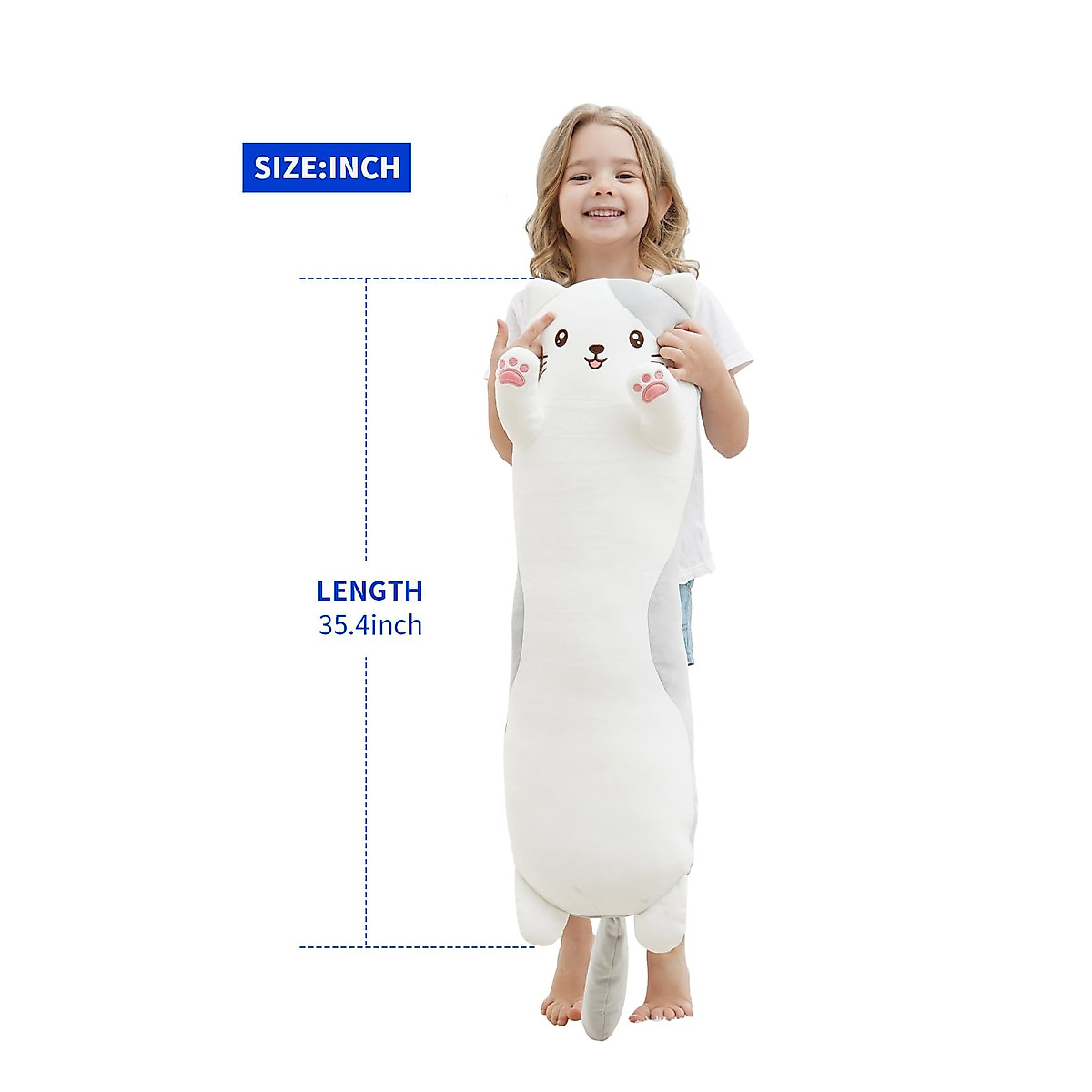 Dalmao 35.4" Cat Stuffed Animal, Soft Long Pillow Doll Cute Cartoon Kitten Plush Hugging Pillow Plushies Toy Gift for Kids, Girls, Halloween, Christmas, Thanksgiving, Birthdays