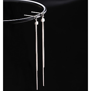 Reffeer Solid 925 Sterling Silver Tassel Chain Dangle Earrings for Women Teens Girls Long Dangle Drop Earrings Minimalist (A-Silver)