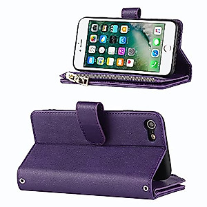 Jaorty iPhone SE 2022/SE 2020/iPhone 8/iPhone 7 Phone Case Wallet for Women Men with Card Holder,iPhone SE 2022 Crossbody Case with Strap Shoulder Lanyard,Zipper Pocket PU Leather Cases,4.7" Purple