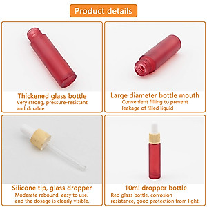 Ellbest 10ml Essential Oil Dropper Glass Bottle 10pcs Colorful Dropper Glass Bottles with Eye Dropper for Travel, Carrying Outside (Matte Red)
