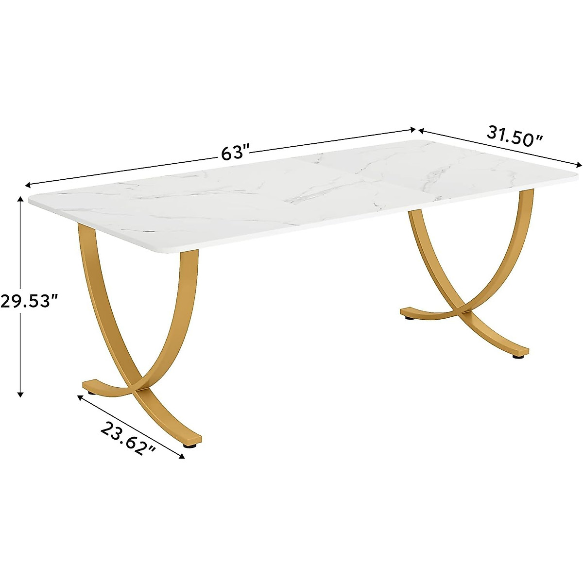 Tribesigns Executive Desk, 63” W x 31.5” D Large Office Desk, Modern Computer Desk Conference Table Meeting Room Table, Business Furniture for Home Office, White and Gold