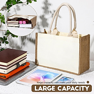 Sweetude 4 Set Jute Burlap Tote Bag with Makeup Bags Include 4 Pcs Jute Tote Gift Bags with Handles 4 Pcs Canvas Zipper Pouch Reusable DIY Craft Blank Canvas Tote Bags for Wedding Bridesmaid