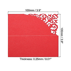PATIKIL Table Name Place Cards,50Pcs 3.9 x 3.9inch Favor Decor Hollow Design Seat Blank Card for Wedding Party Seating Place Cards Red