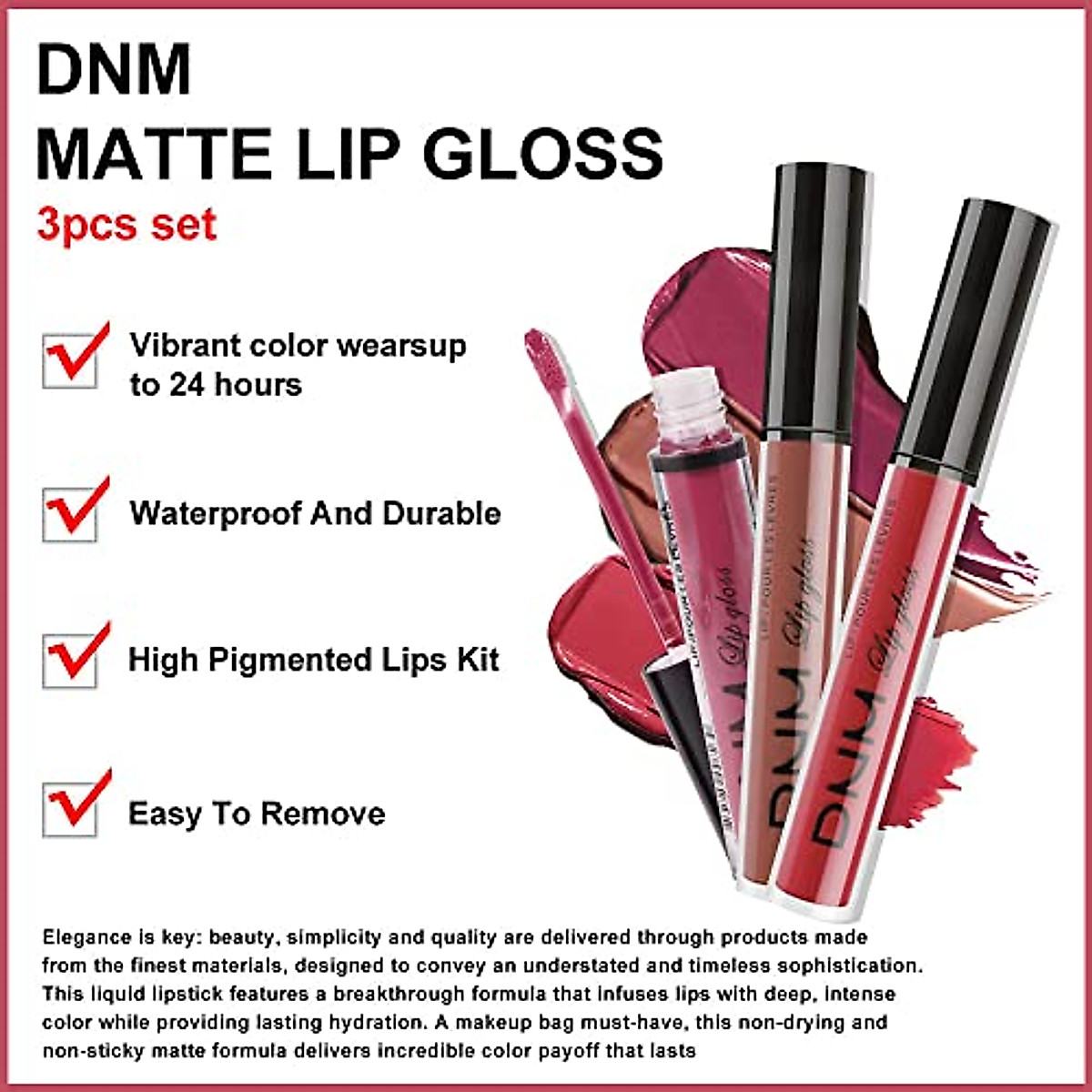 AMY'S DIARY 3Pcs Nude Red Matte Liquid Lipstick Sets, Lip Stain Long Lasting 24 Waterproof Lip Gloss Gift Set Matt Lipsticks Set Matt Liquid Makeup Lipstick for Women Lippies (Set10)