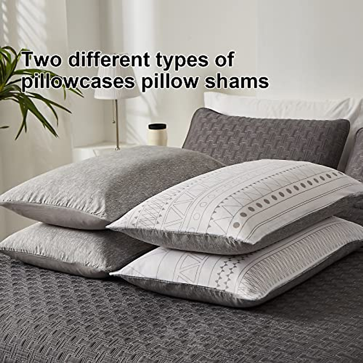 Boho Comforter Set Queen,7 Pieces Bed in a Bag White Grey Comforter Geometric Bedding Set Bohemian Soft Microfiber Queen Size(1 Comforter,2 Pillowcases,1 Flat Sheet,1 Fitted Sheet,2 Pillow Shams)