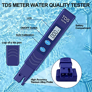 TDS Meter, Electronic Water Tester with 0-9990 PPM Measurement Range, Hand Held Digital Water Test Pen for Farming, Aquariums, Pools, Household Drinking Water (Blue)