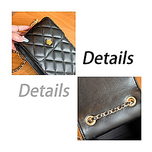 Women Quilted Square Flap Shoulder Bag Fancy Chain Strap Clutch Purse Cross-body Satchel Handbag (Black)