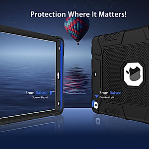 Rantice iPad 6th Generation Cases , 5th Case , Air 2 9.7 Shockproof Rugged Drop Protection Cover Built with Kickstand for 9.7'' A1893/A1954/A1822/A1823 (Black)