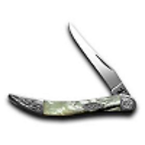 Case Cutlery 910096IQ/E Engraved Ivory Quartz Small Texas Toothpick Corelon Pocket Knife with Stainless Steel Blades, Grey/White