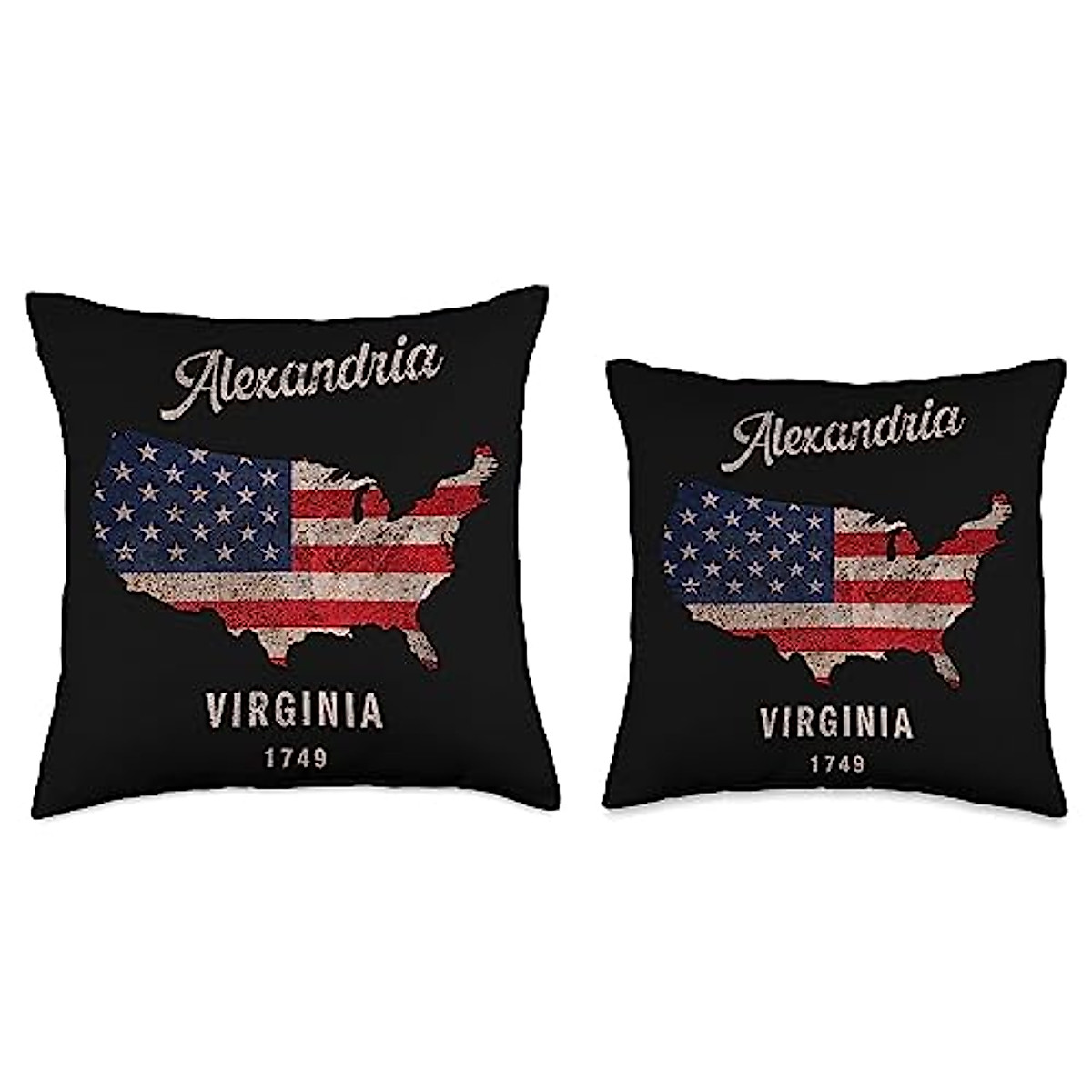 USA Classic Grunge Map Retro Apparel Alexandria, Virginia Throw Pillow, 16x16, Multicolor