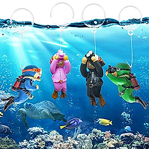 Philbinden 4 Pcs Floating Fish Tank Decorations Aquarium Décor Cute Little Diver Floating Around Freely Aquarium Accessories(Purple, Black, Green, Blue)