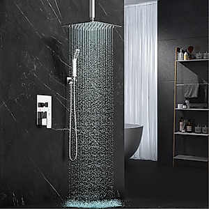 SR SUN RISE SRSH-C1003 Ceiling Mount Bathroom Luxury Rain Mixer Shower Combo Set Rainfall Shower Head System 10 Inch Polished Chrome (Contain Shower Faucet Rough-In Valve Body and Trim）