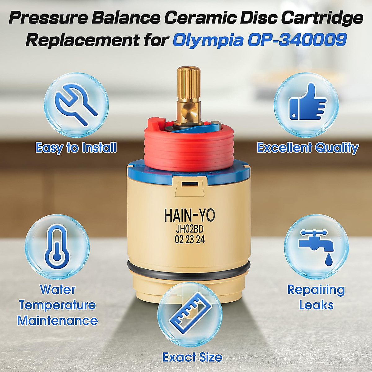 Enhon Pressure Balance Ceramic Disc Cartridge Replacement for OP-340009, Faucet Cartridge Replacement Compatible with Olympia Tub and Shower Valves