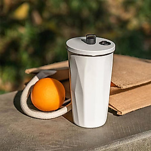 FRAGSCEN 20 OZ Insulated Tumbler with Lid and Straw, Tumbler with Screw Lid, Stainless Steel Tumbler, Iced Coffee Cup, Double Wall Vacuum Tumblers, Water Bottle Travel Mug, White