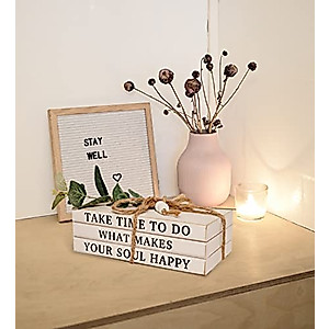 3 Pieces Wooden Decorative White Books, Rustic Farmhouse Book Stack, Faux Books for Coffee Table Shelves with Wood Bead Tassels and Leaves, for Modern Home Decor, 7'x 4.6'x 2.5'