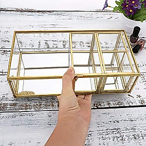 Hipiwe Mirrored Glass Keepsake Box with Two Detachable Internal Glass Organizer - Gold Lidded Box Jewelry Trinket Storage Box Perfume Makeup Lipstick Holder