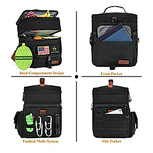 LOKASS Tactical Lunch Box for Men,16L, Double Deck Expandable Insulated Lunch box For Adults/Women Thermal Large Waterproof Leakproof Cooler Bag with Shoulder Strap,Black (Black)