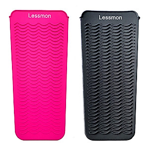 2 Lessmon Heat Resistant Silicone Mat Pouches for Flat Iron, Curling Iron, Straightener, Hot Hair Tools, Pink&Black