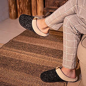 ULTRAIDEAS Mens Slip On Slippers, Sherpa Lined House Shoes with Memory Foam for Indoor Outdoor, Machine Washable (Space Black, Size 11-12)