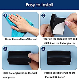 LIGTEHEEA Hat Rack for Wall 16 Pcs , Adhesive Hat Hooks for baseball Caps, Modern Hat Hangers with Minimalist Hat Rack Design, No Drilling for Closet Door Bedroom Entryroom Laundry (Black)
