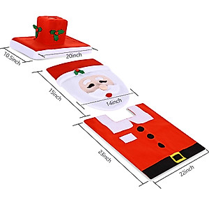 Ohuhu Christmas Bathroom Sets, Santa Toilet Seat Cover 4-Piece Christmas Bathroom Decor, Toilet Seat Cover and Rug Set, Santa on The Toilet Ornament, Santa Claus Toilet Seat for Christmas Decorations