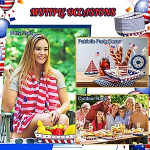 Sieral American Flag Paper Food Tray Independence Day Dinnerware Party Decorations Red White and Blue Paper Hot Dog Trays Patriotic Theme Candy Food Serving Trays for 4 of July Supplies (100 Pcs)