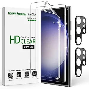 amFilm [2+2 Pack Compatible with Samsung Galaxy S23 Ultra Screen Protector n Camera Lens Protector 5G 6.8", Fingerprint ID Compatible, with Easy Installation Tool, HD Clear, TPU Film Full Coverage