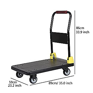 Generic Hand Truck Foldable Push Hand Cart for Loading and Storage Platform Truck Trolley with 360 Degree Swivel Wheels Large Loading Capacity Folding Cart (Color : Q 1), Black,blue,green