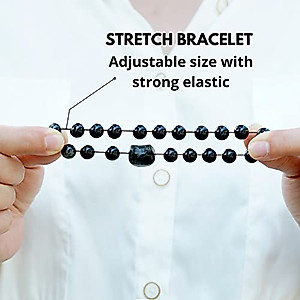 OwMell Natural Black Obsidian Bracelet, Cat Beaded Bracelets for Women Men, Stretch Bracelet 8mm - Silver