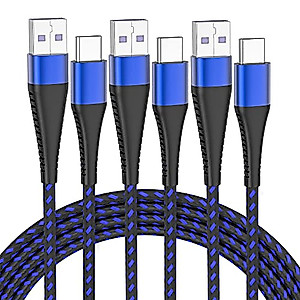 USB C Cable, 3Pack 10 ft Type C Charger 3A Fast Charging, Long USB A to USB-C Cable Phone Charger Cord 10 Foot Nylon Braided for Samsung Galaxy S21 S20 S10 S9, A10e A20 A50, Note 20 10 9 8, LG V50 V40