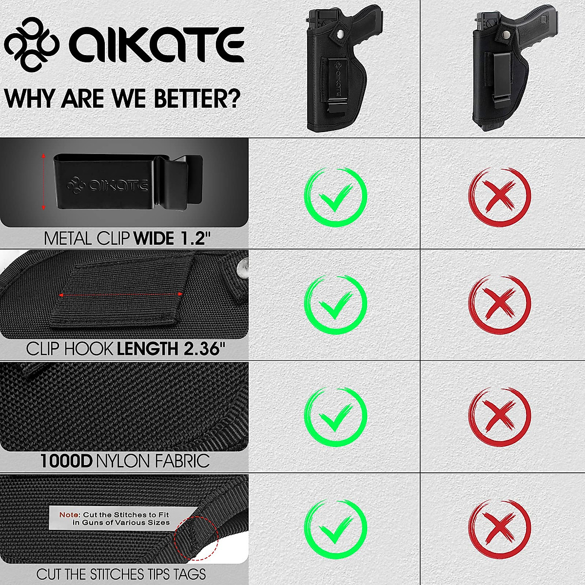 2 Pack Upgrade Concealed Carry Gun Holster for Men Women, Universal IWB OWB Pistols Holsters Right/Left Hand Draw Fits S&W M&P Shield 9MM Glock 17 19 26 27 42 43 Subcompact Compact Mid-Sizes Handguns