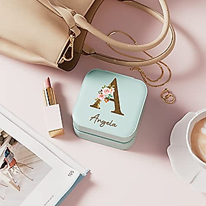 Personalized Jewelry Box - Custom Gifts for Women, Portable Small Travel Jewelry Organizer with Birth Flower & Name, Bridesmaid Gifts, Wedding Gifts, Gifts for Birthday Anniversary for Mom Wife Girls