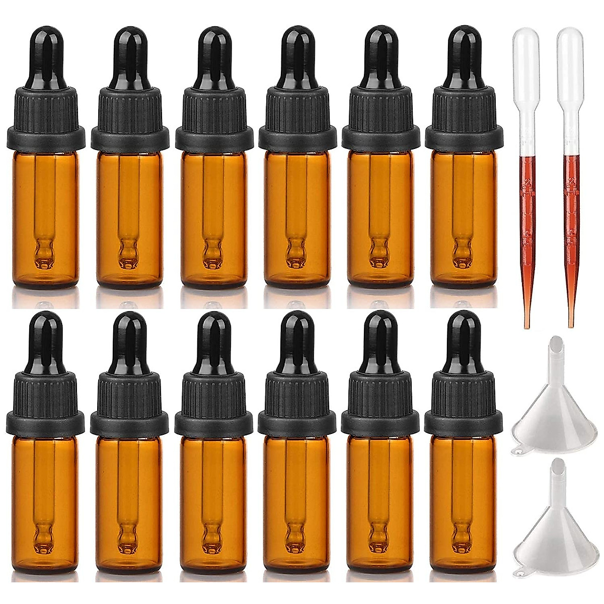 12Pcs 5ml Amber Glass Dropper Bottle with Glass Pipette, Glass Eye Dropper Bottles Refillable for Essential Oil Aromatherapy Blends